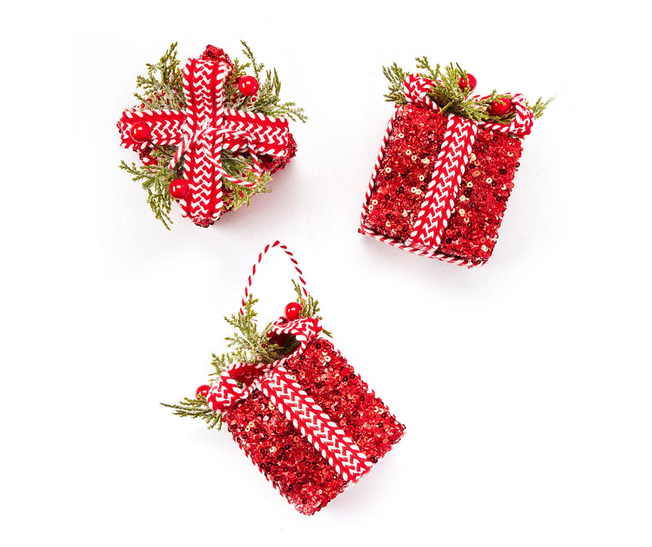 Winter Wonder Lane Red Sequin Gift Box Ornaments, 3-Pack | Big Lots