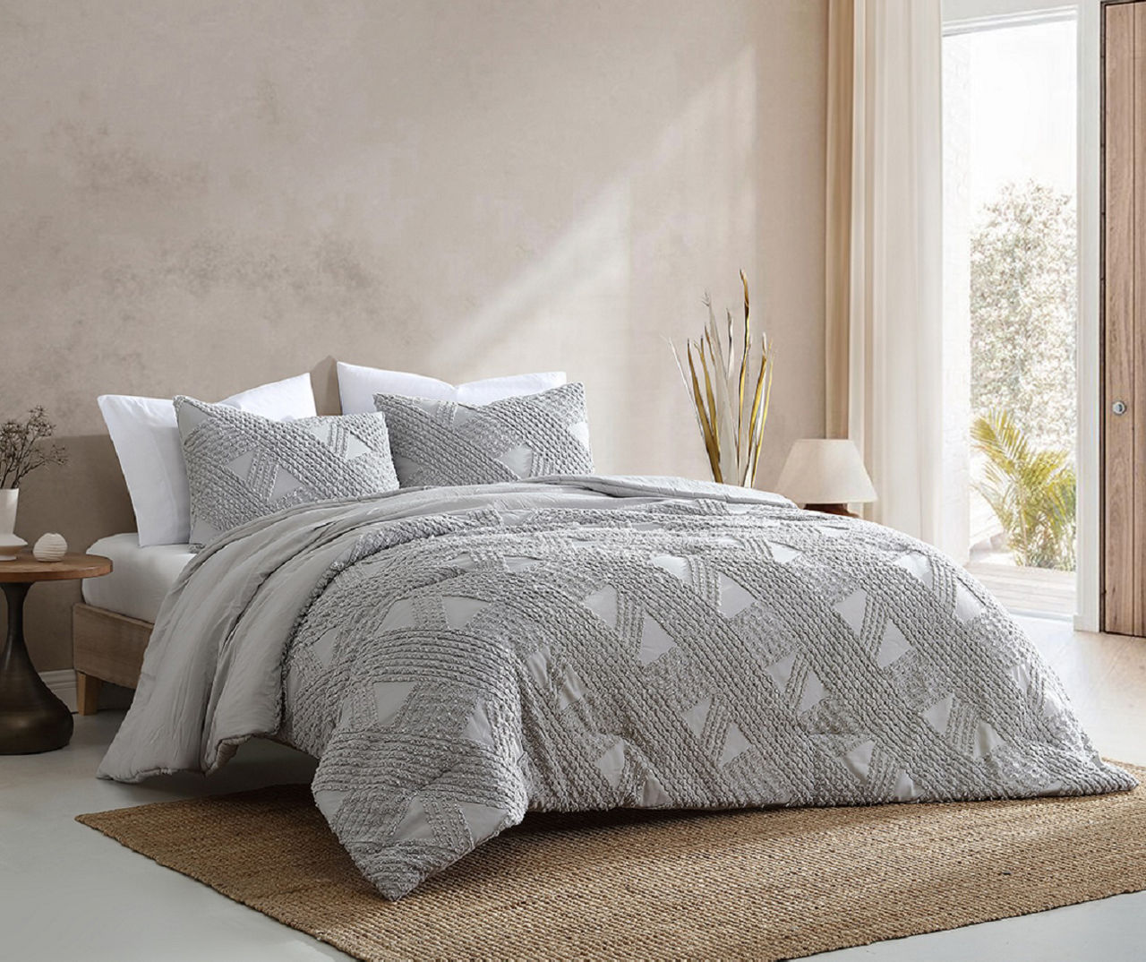 Stassie Gio Sterling Gray Tufted Geo Comforter Set | Big Lots
