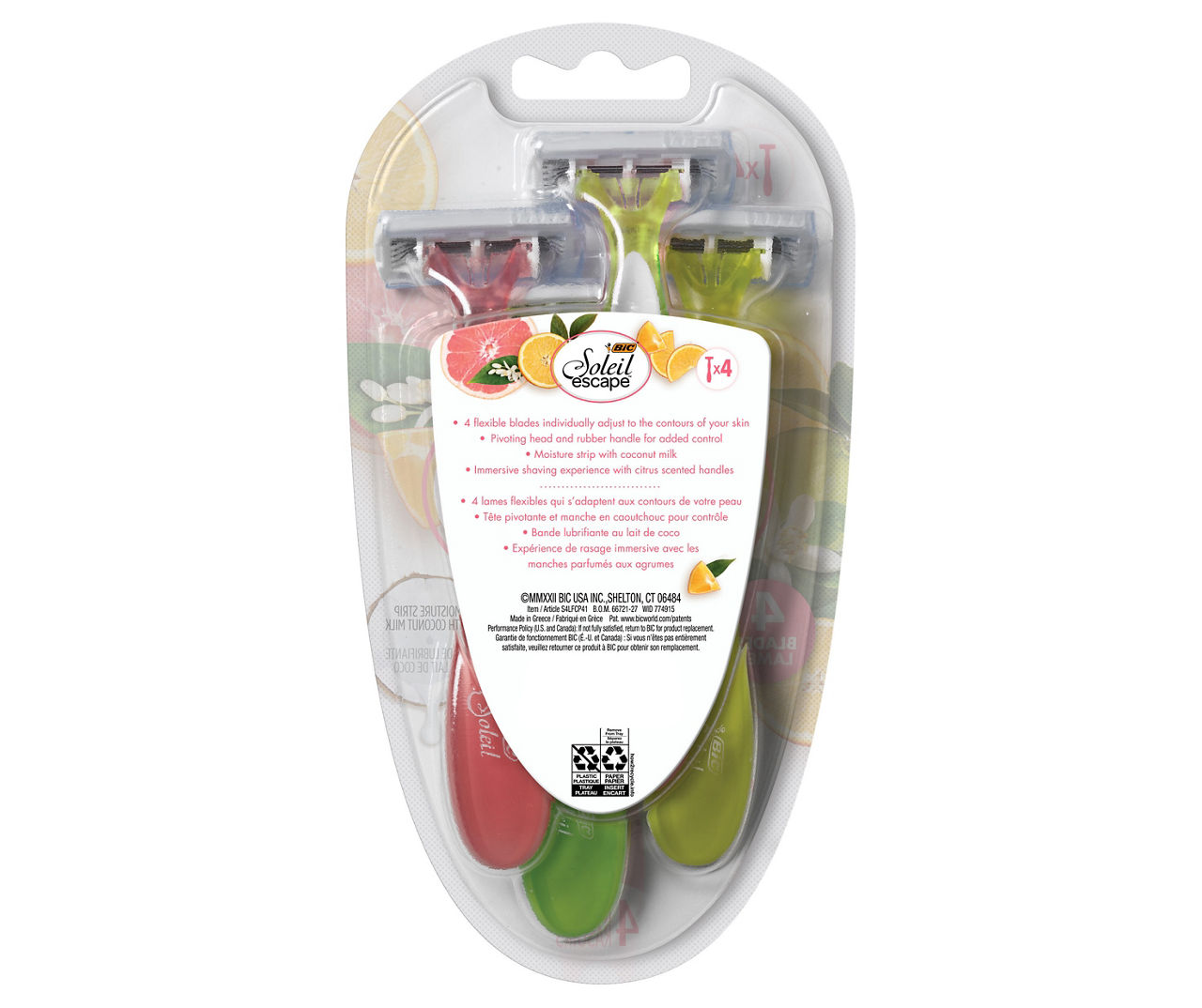 Bic Soleil Escape 4-Blade Citrus-Scented Handle Disposable Razors, 4 ...