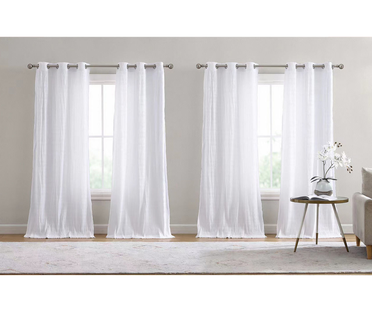Nala White Sheer Crinkle 4-Piece Curtain Panel Set, (84") | Big Lots