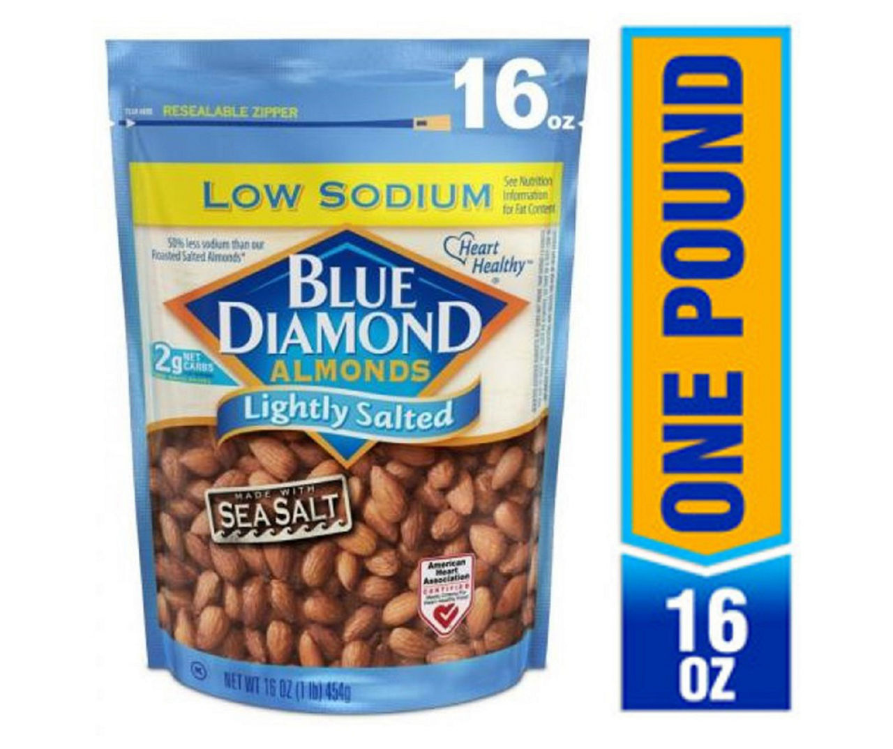 Blue Diamond Blue Diamond, Lightly Salted Low Sodium Almonds, 16oz Bag ...