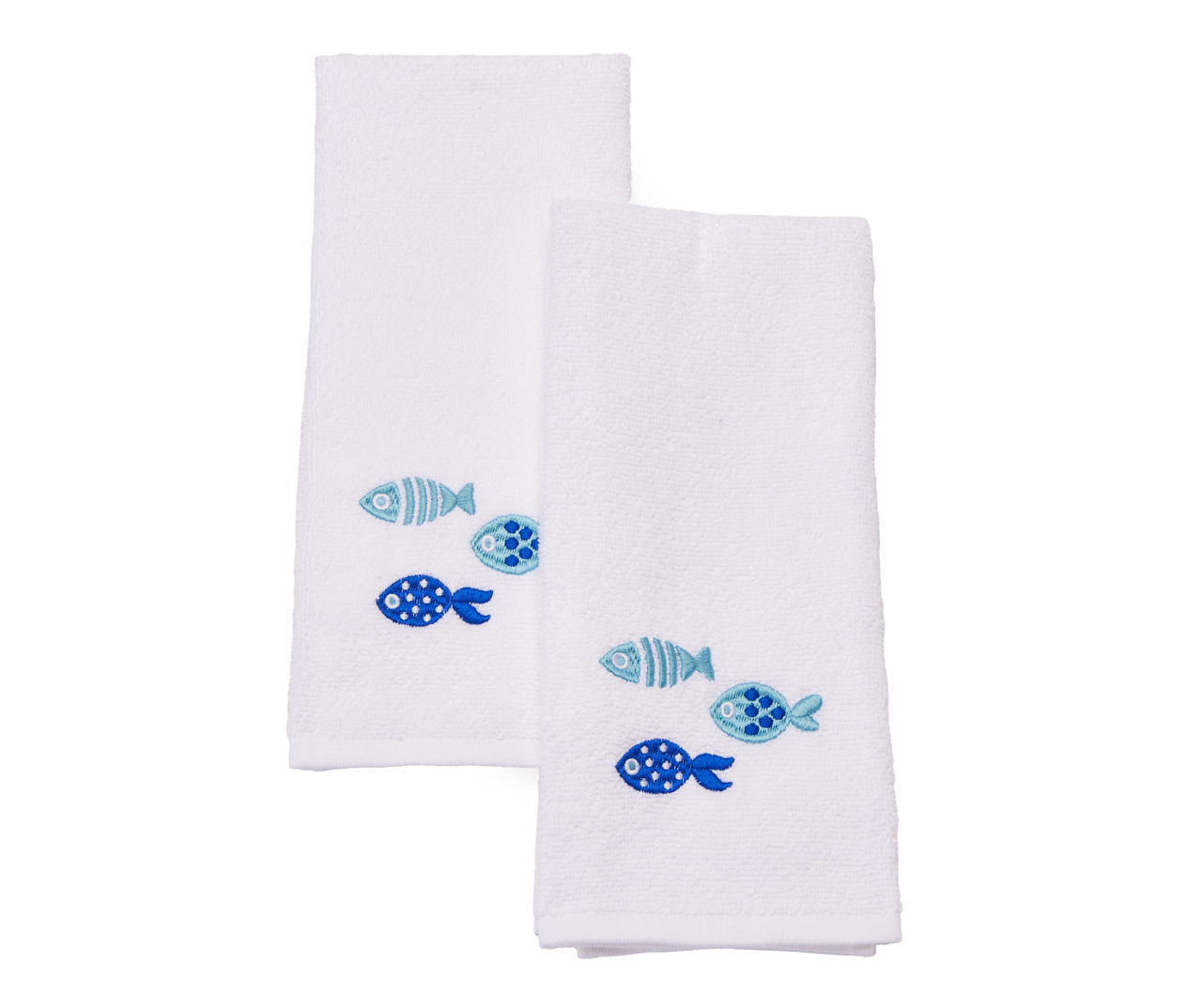 Real Living Tropicoastal White Fish Trio Emroidered Hand Towels, 2-Pack ...