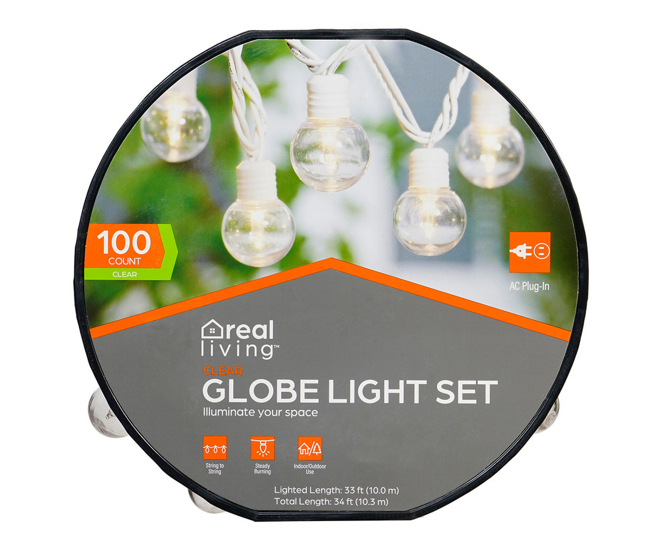 Real Living Clear Globe Light Wheel Set with White Wire, 100-Light ...