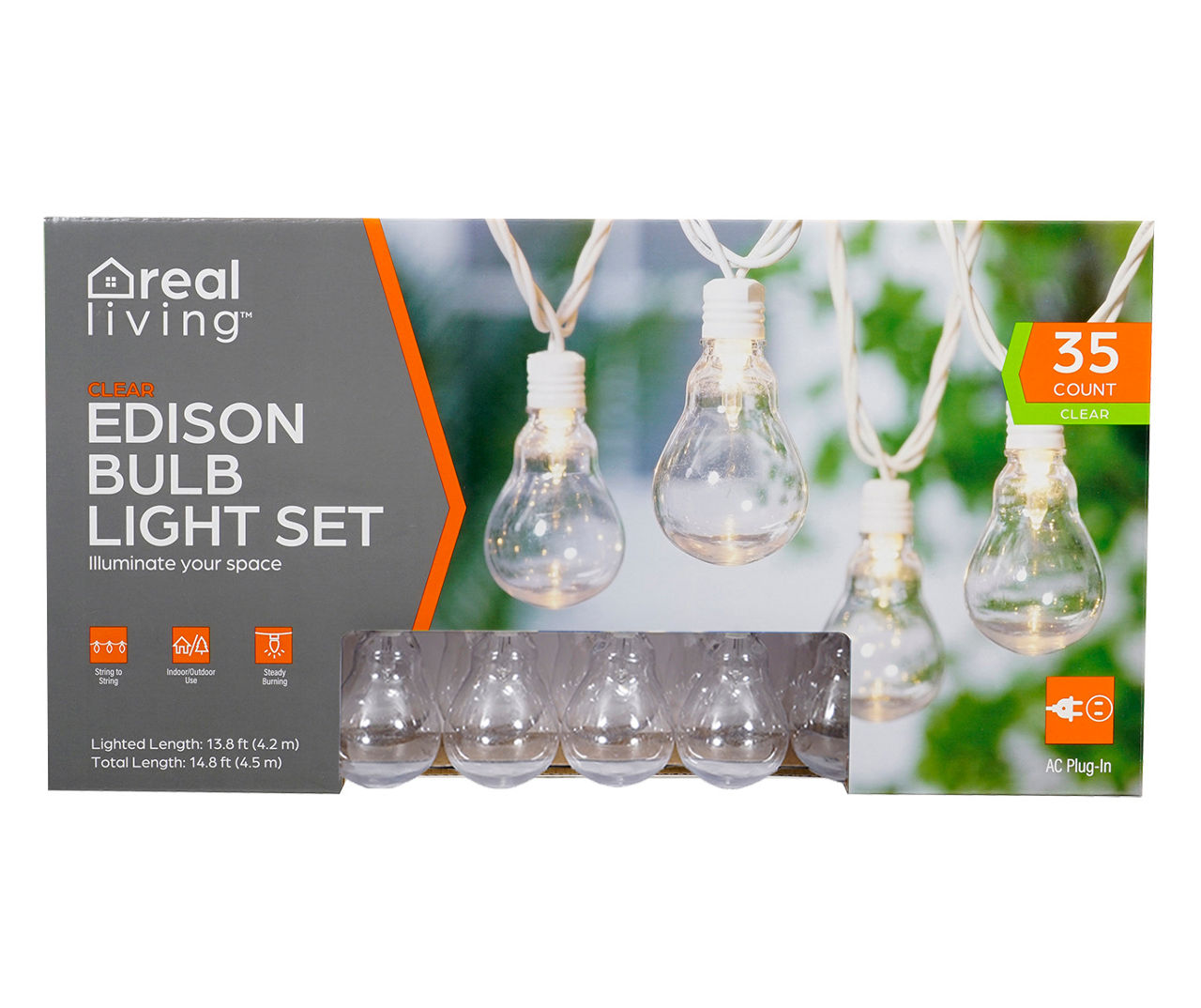 Real Living Clear Edison Bulb Light Set with White Wire, 35-Lights ...