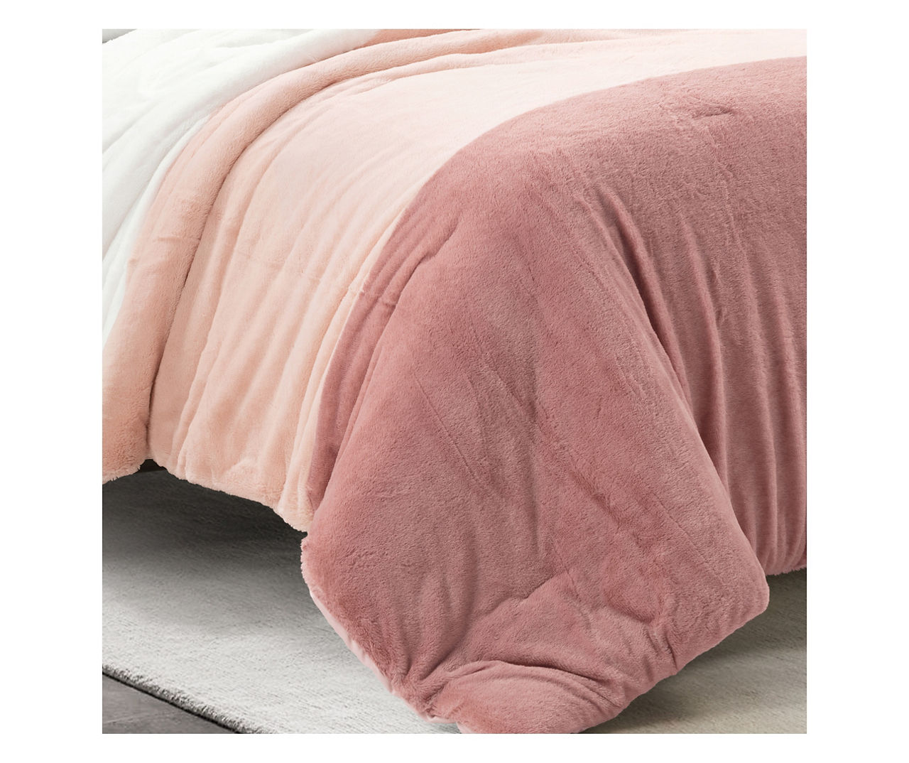 Lush Decor Farmhouse Dusty Rose Color Block Faux Fur Twin 2-Piece ...