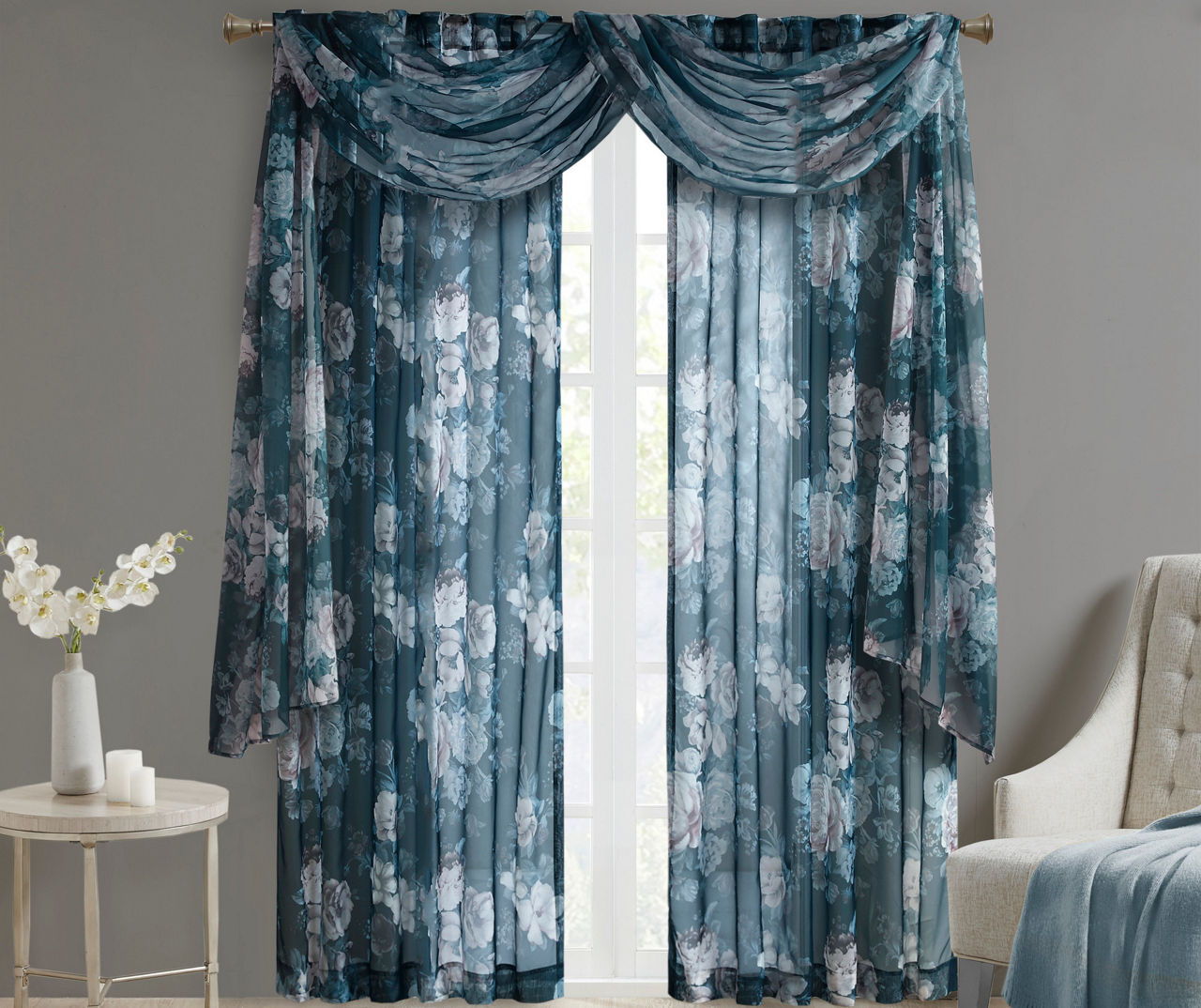 Fleur Floral Rod Pocket Voile Curtain Panel | Big Lots