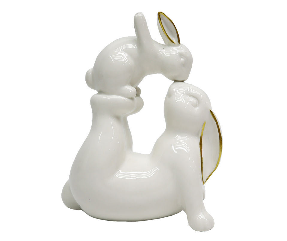 White & Gold Bunnies Playing Ceramic Tabletop Decor | Big Lots