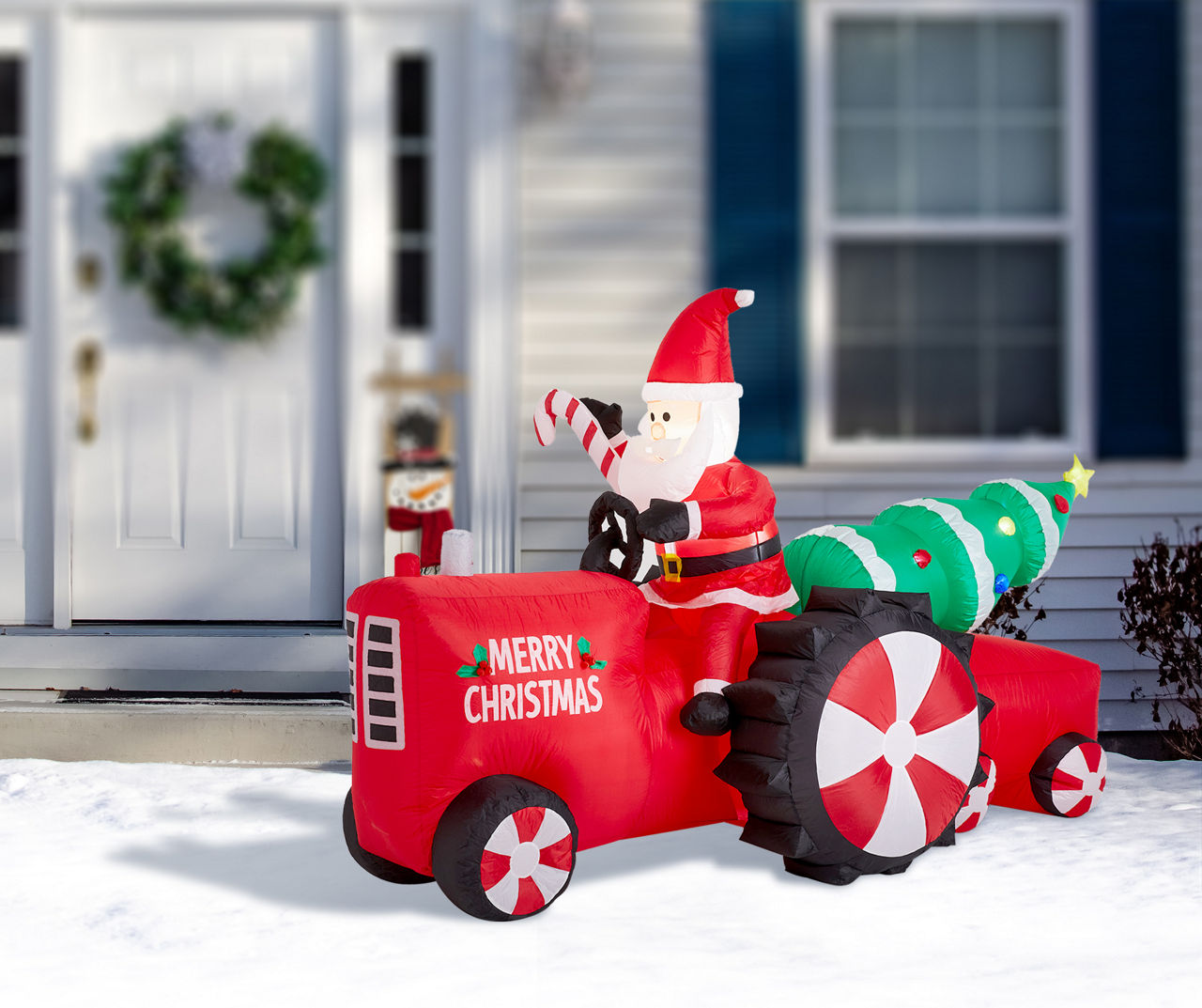 Glitzhome 6' Inflatable LED Santa On "Merry Christmas" Tractor | Big Lots