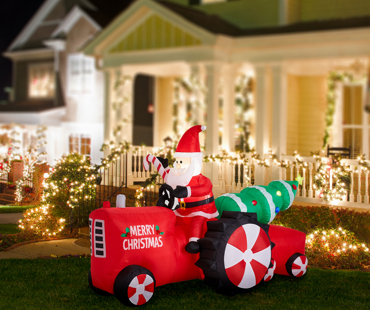 Glitzhome 6' Inflatable LED Santa On "Merry Christmas" Tractor | Big Lots