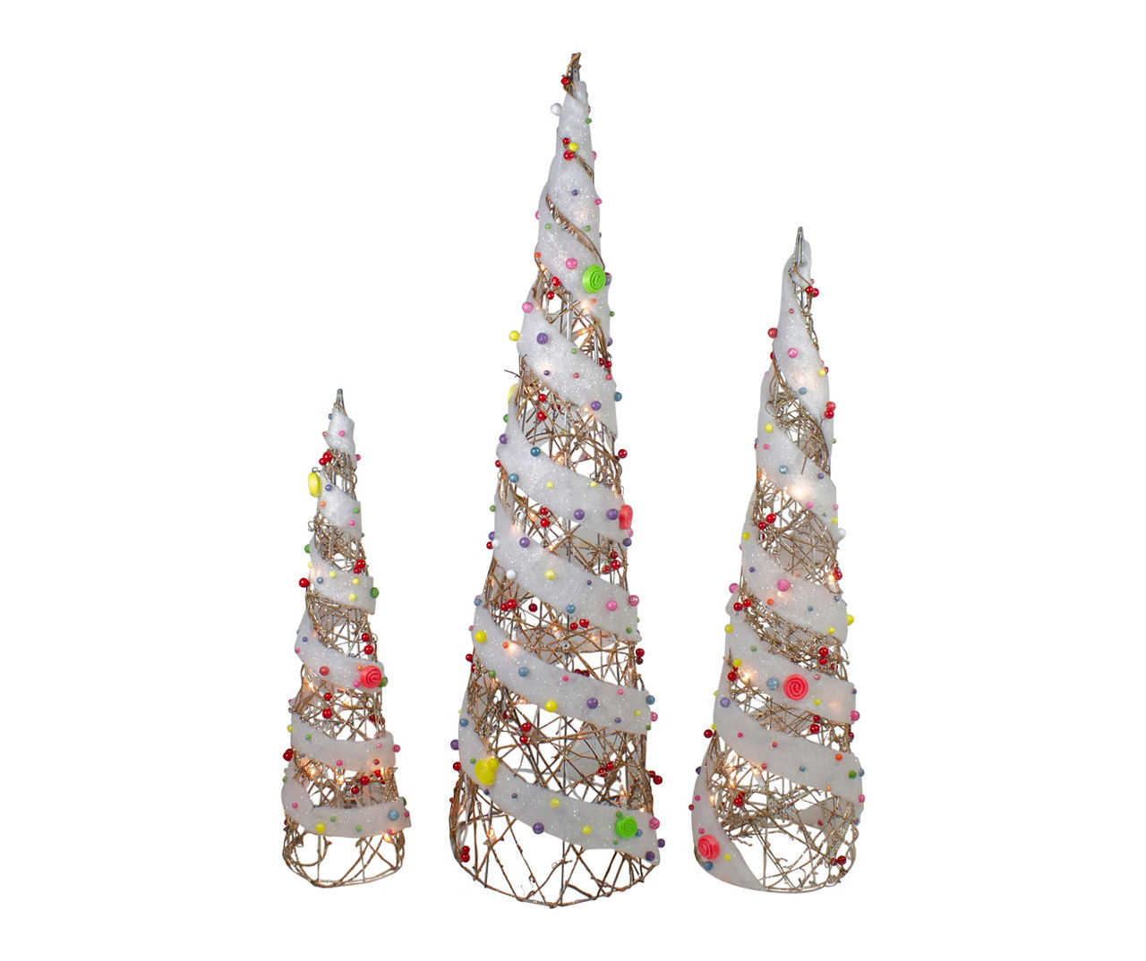 Northlight Glitter, Berry & Candy 3-Piece Light-Up Cone Tree Set | Big Lots
