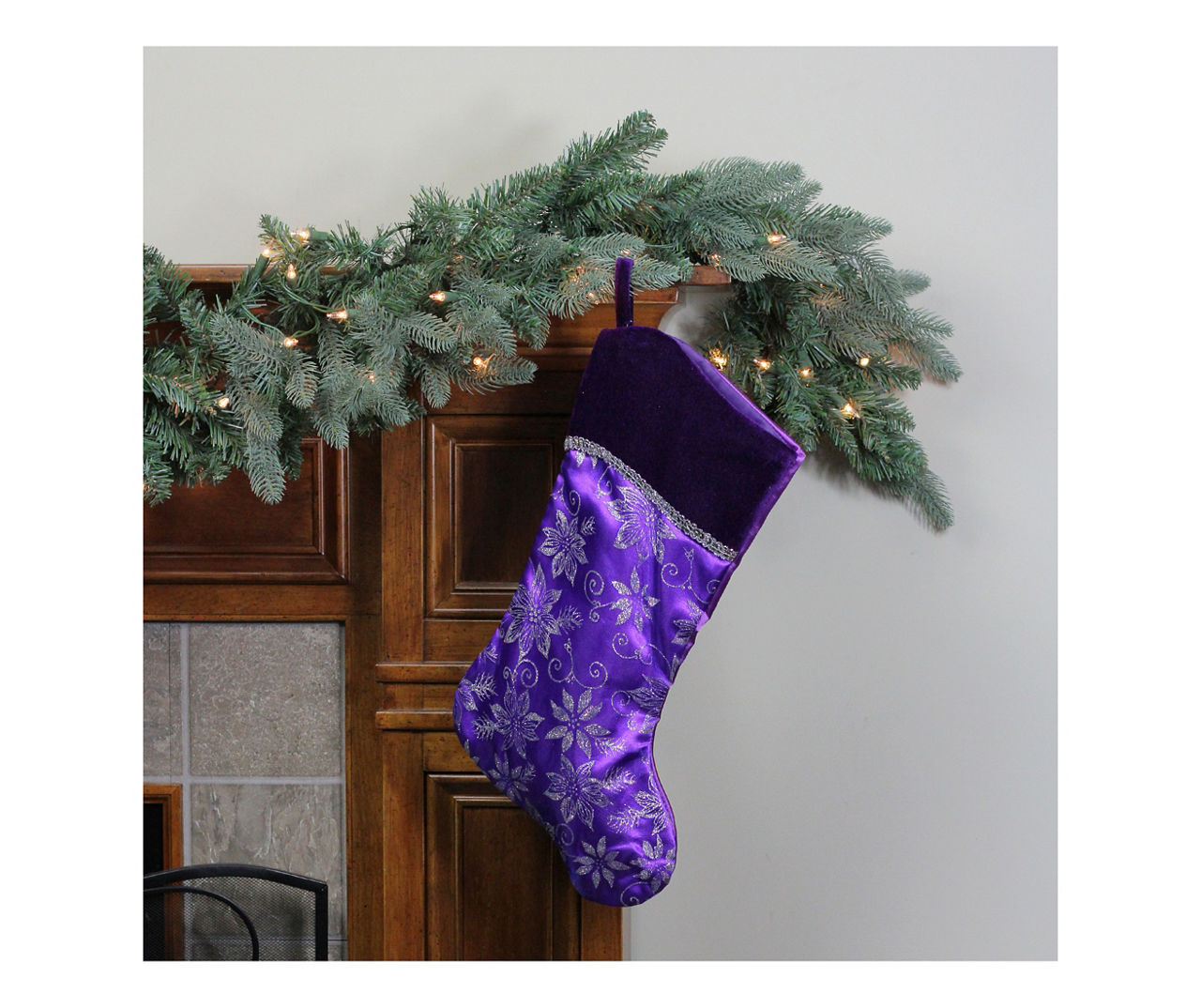 Northlight Purple & Silver Floral Stocking | Big Lots
