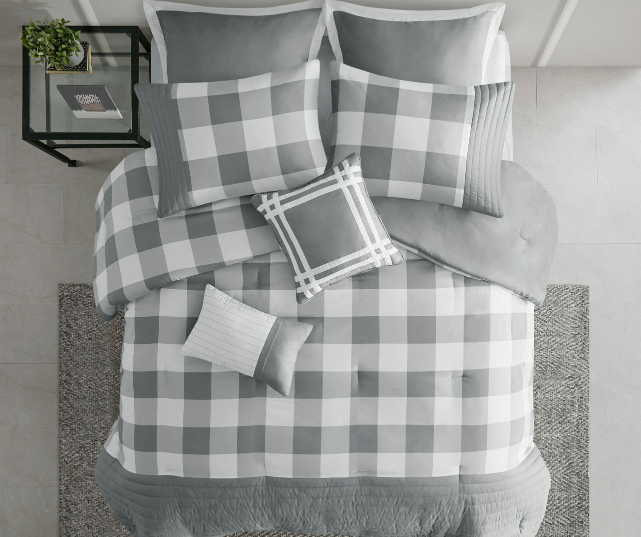 Kingston Gray & White Buffalo Check Queen 8-Piece Comforter Set | Big Lots
