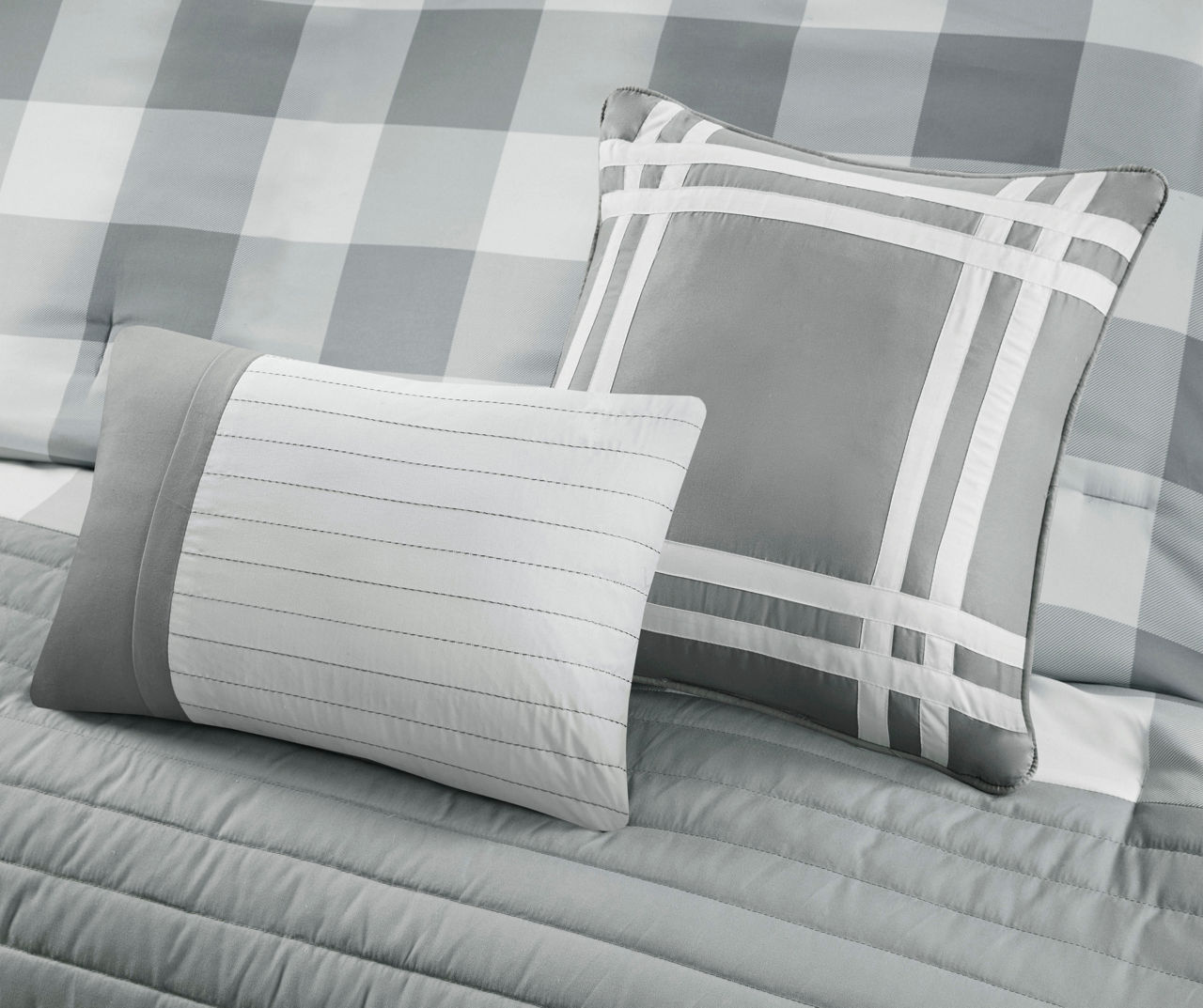 Kingston Gray & White Buffalo Check Queen 8-Piece Comforter Set | Big Lots