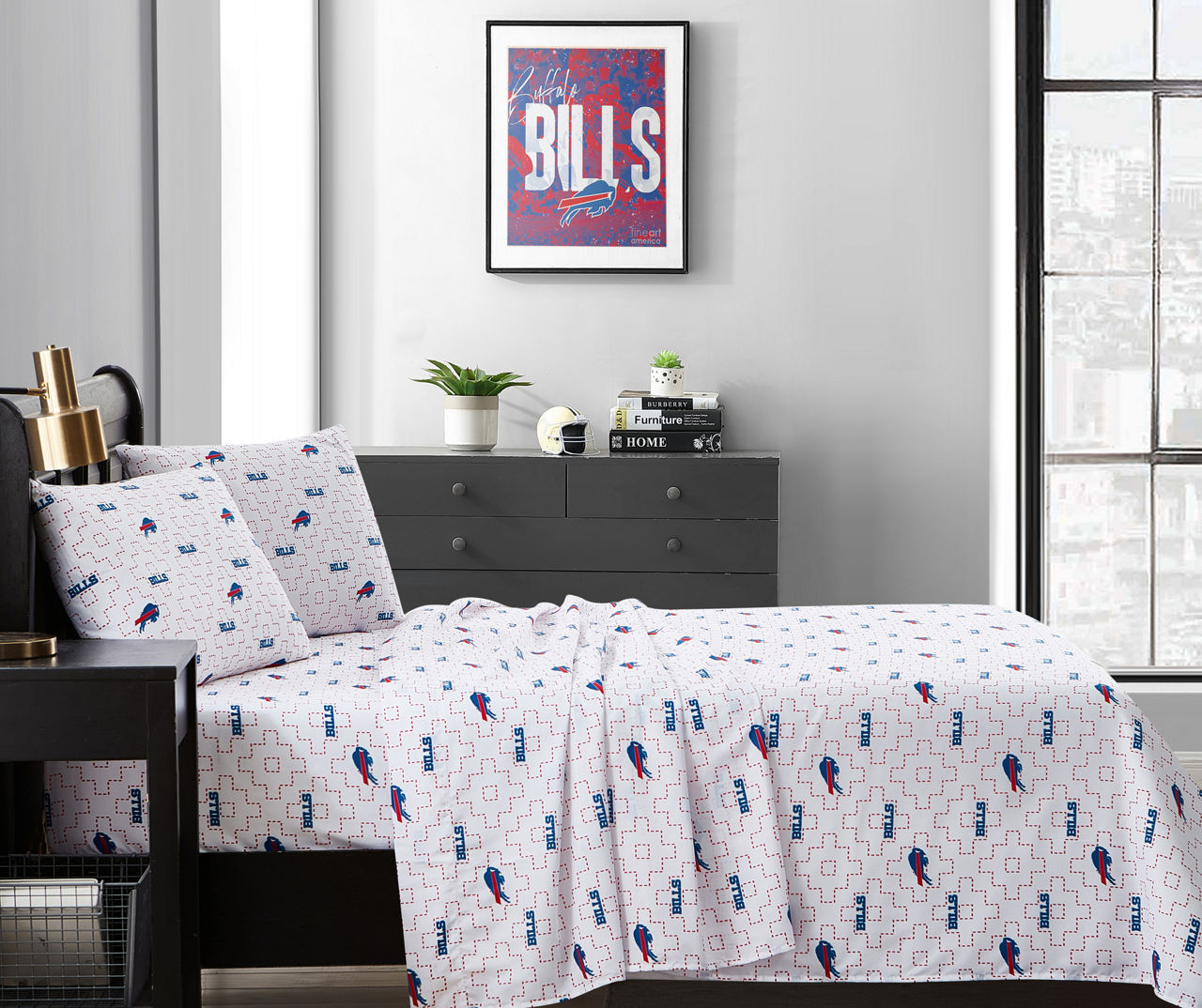 Buffalo Bills Scatter White Logo & Geometric Queen 4-Pc. Sheet Set ...