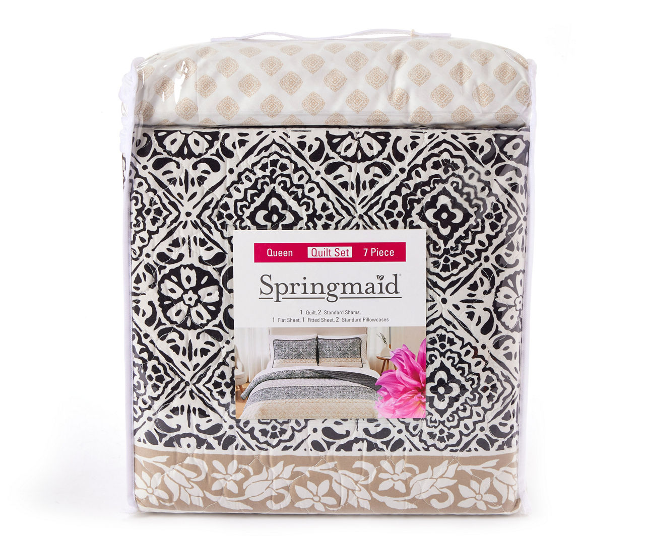 Springmaid Taupe & White Boho Tiles Queen 7-Piece Quilt Set | Big Lots