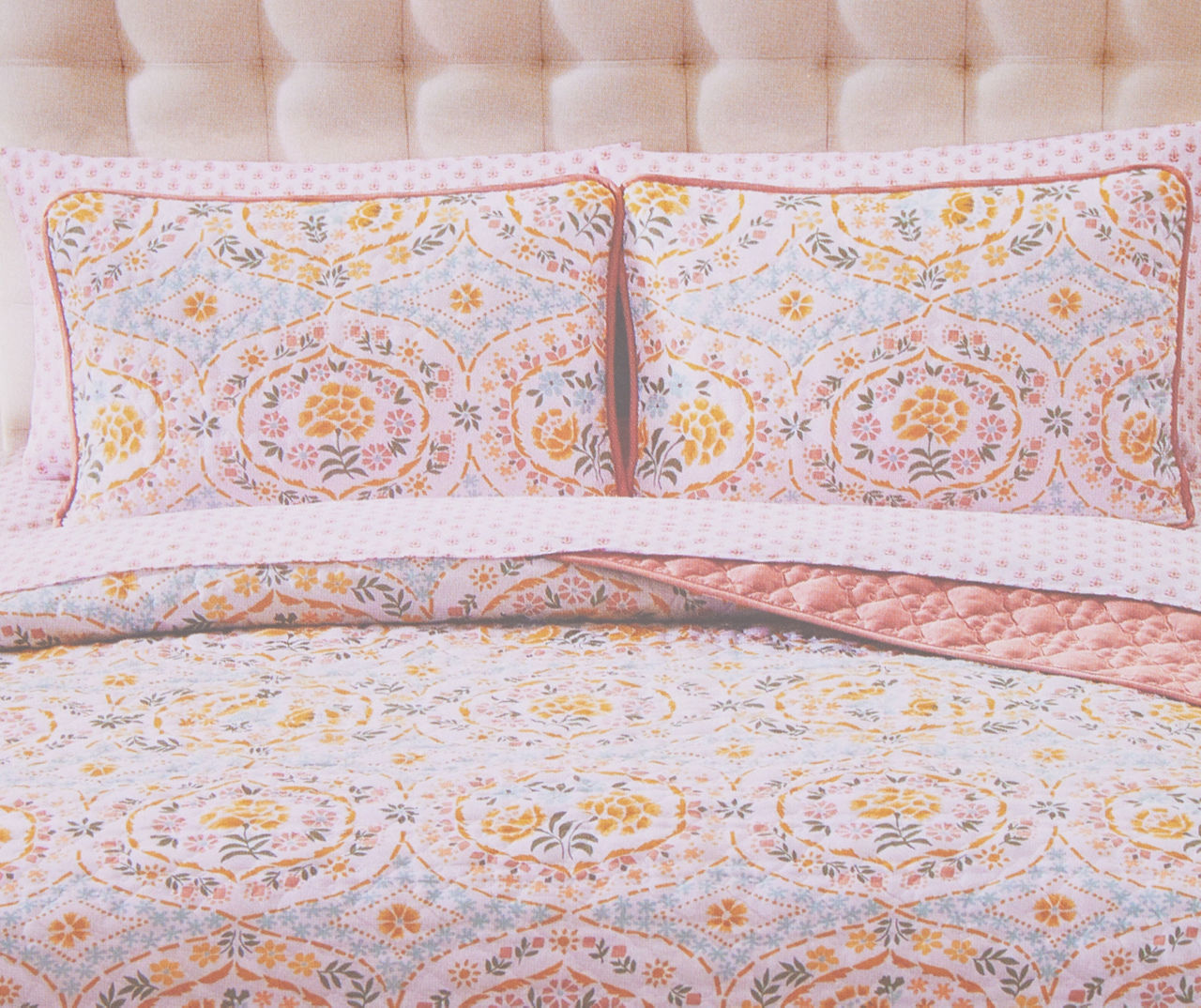 Springmaid Fiona Blue, Pink & Yellow Floral Queen 7-Piece Quilt Set ...