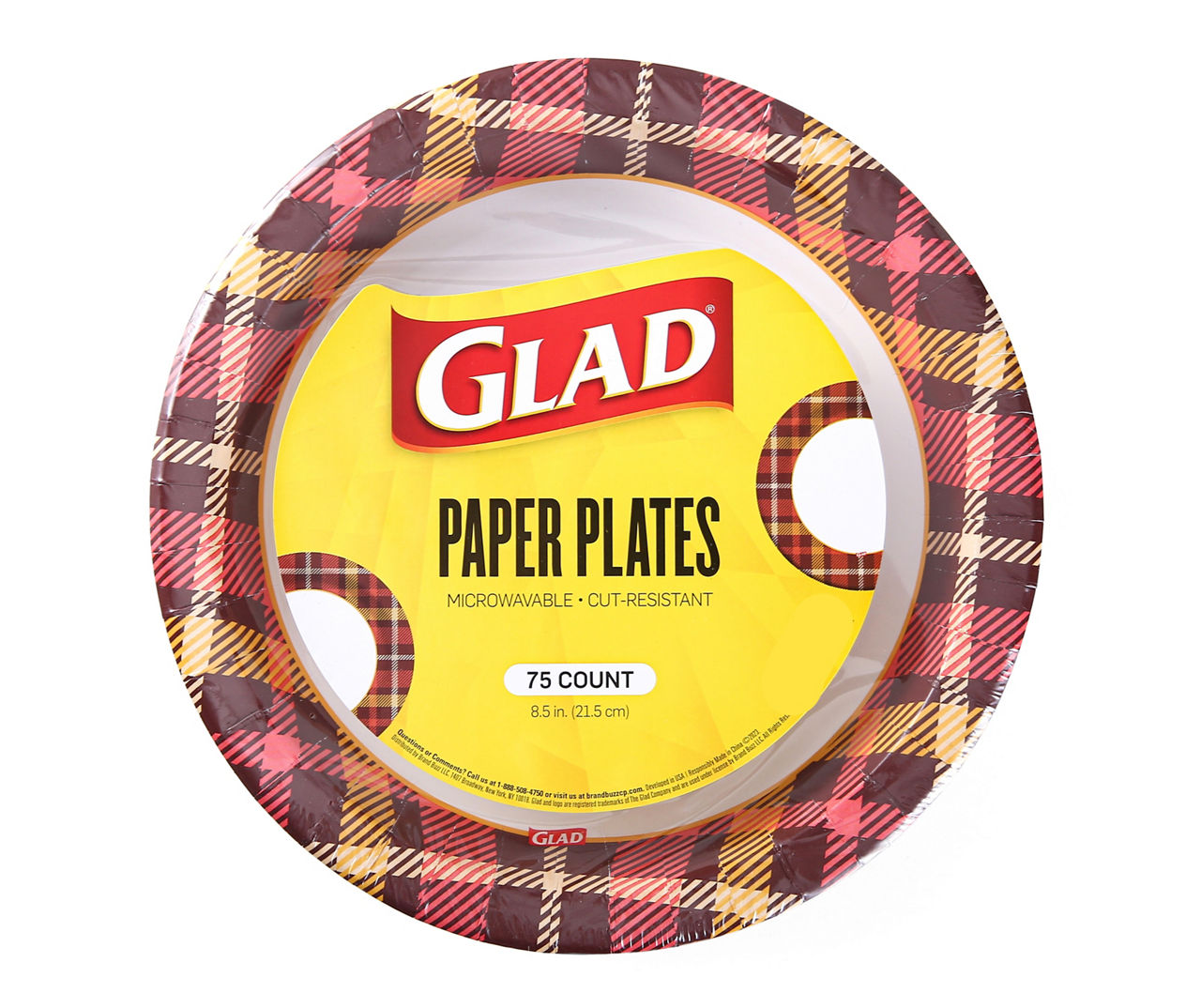 Glad Warm Plaid 8.5" Paper Plates, 75-Count | Big Lots