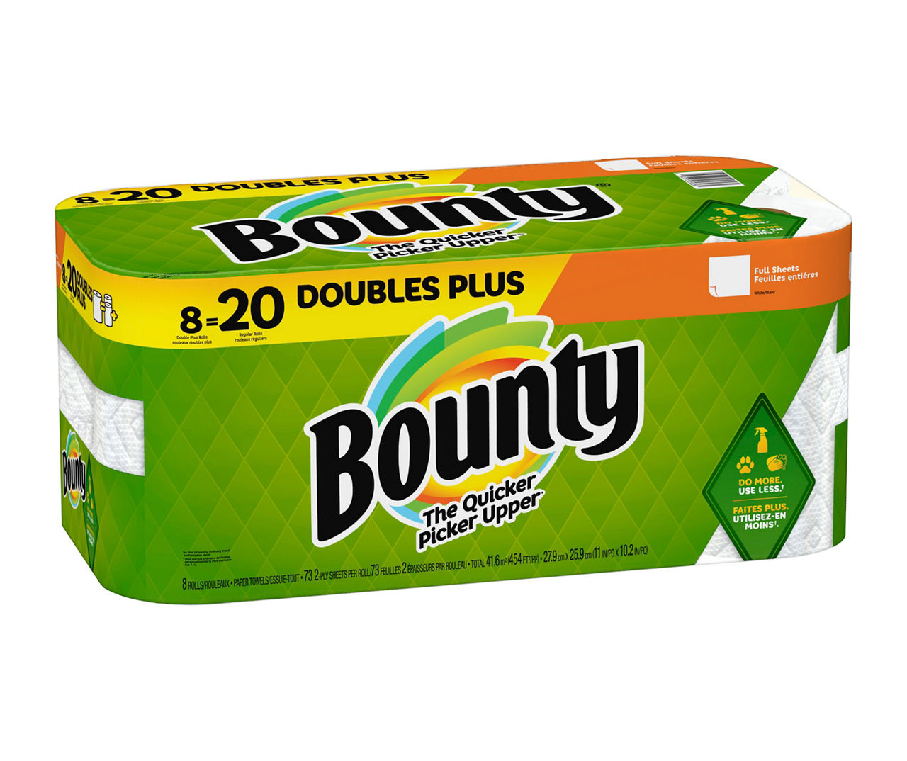 Bounty Full Sheet Paper Towels, White, 8 Double Plus Rolls = 20 Regular ...