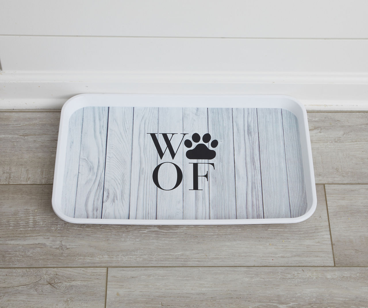 Paw Prints "Woof" Wood Grain Pet Food Tray | Big Lots