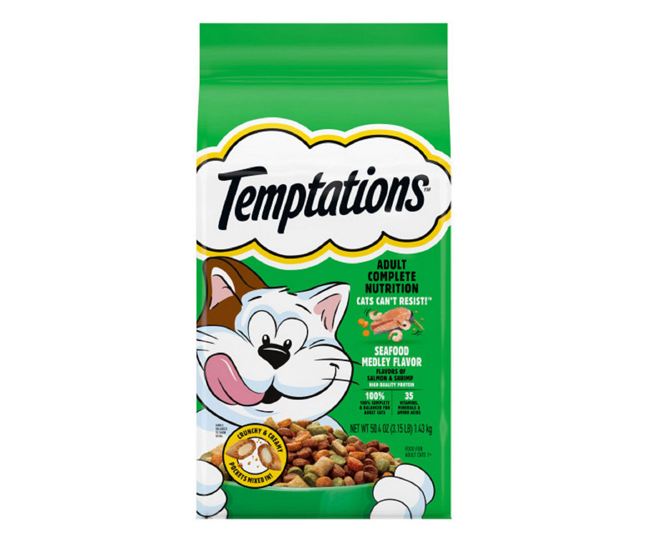 Temptations Seafood Medley Complete Adult Dry Cat Food, 3.15 Lbs. | Big ...