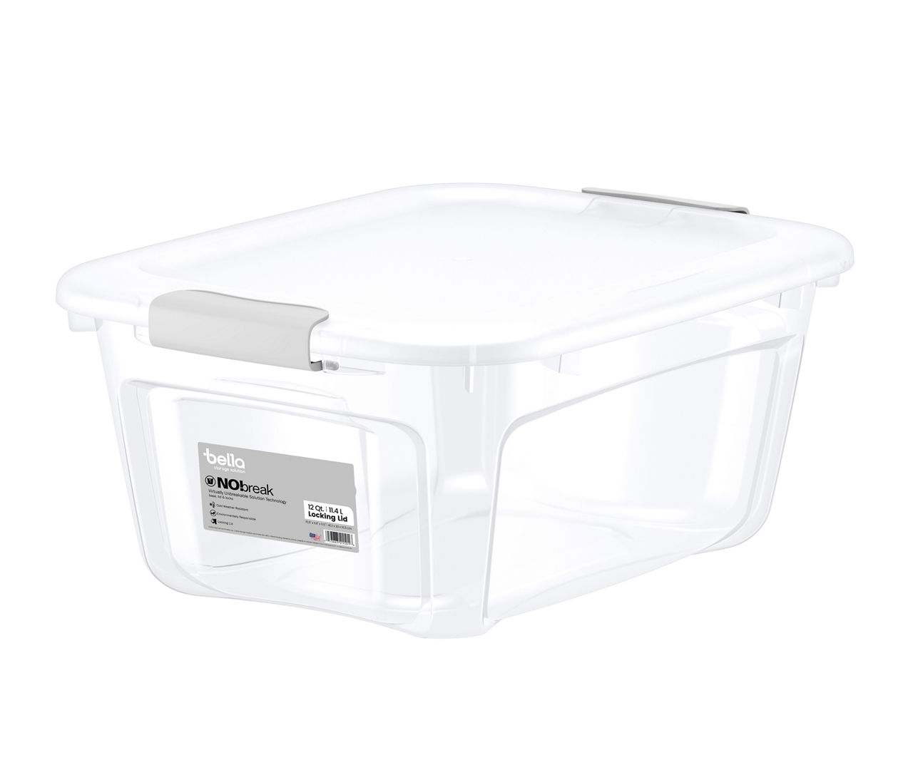 Bella Storage Solutions 12-Qt. Clear Locking Lid Storage Tote With Gray ...