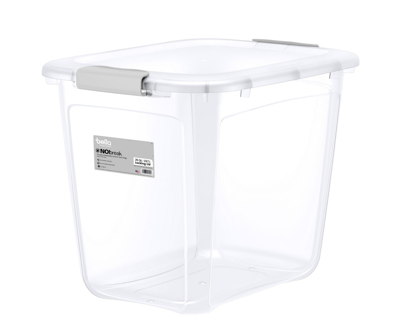 Bella Storage Solutions 25-Qt. Clear Locking Lid Storage Tote With Gray ...