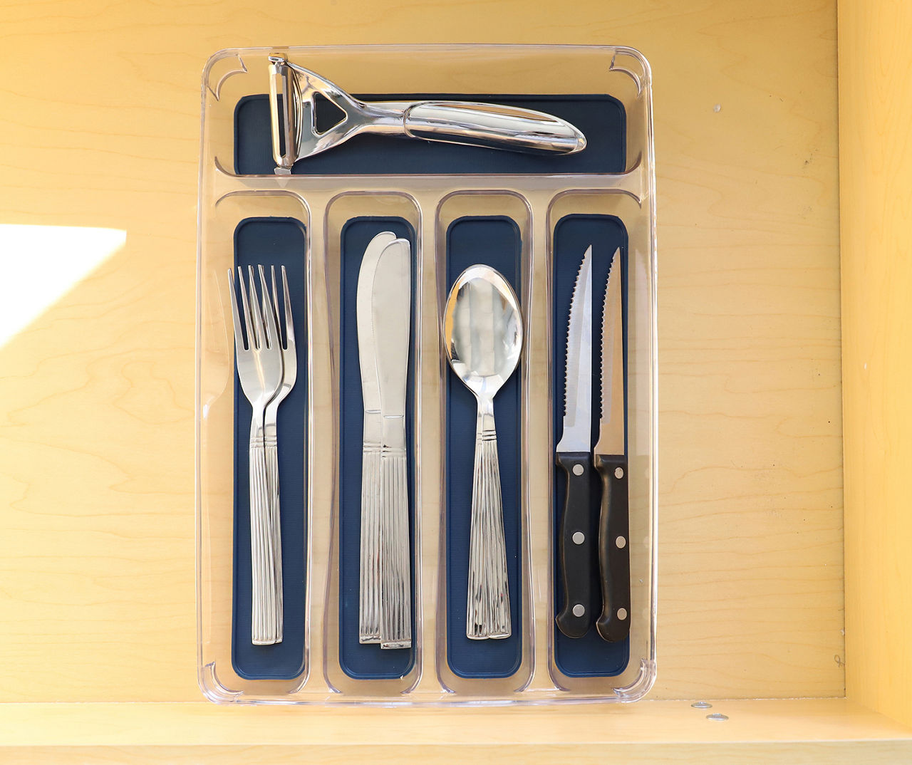 Michael Graves Clear & Indigo 5-Section Cutlery Tray | Big Lots