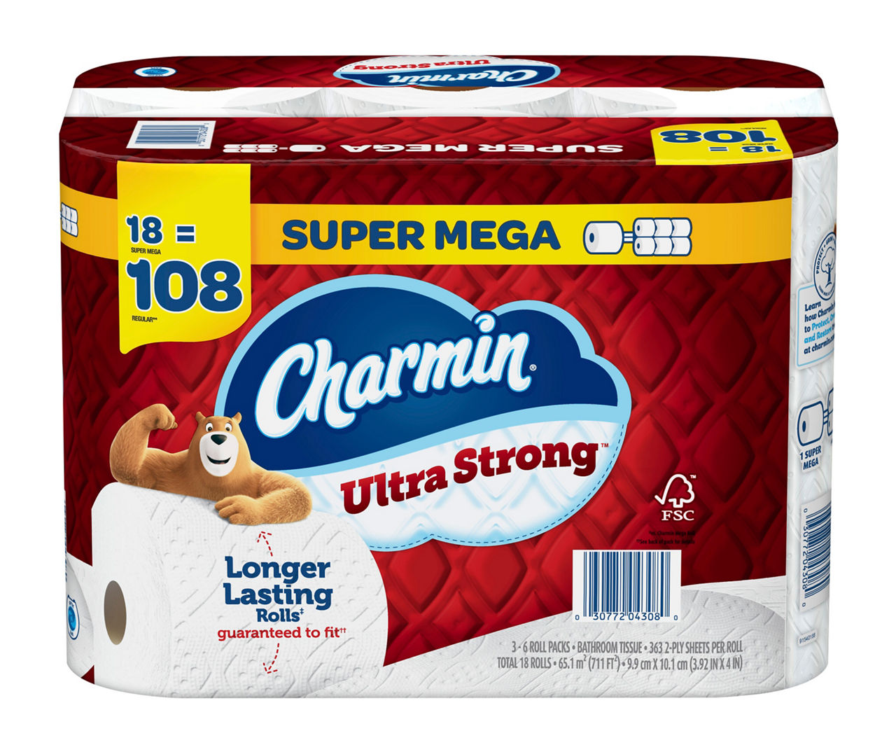 Charmin Charmin Ultra Strong Toilet Paper 18 Super Mega Rolls, 363 ...