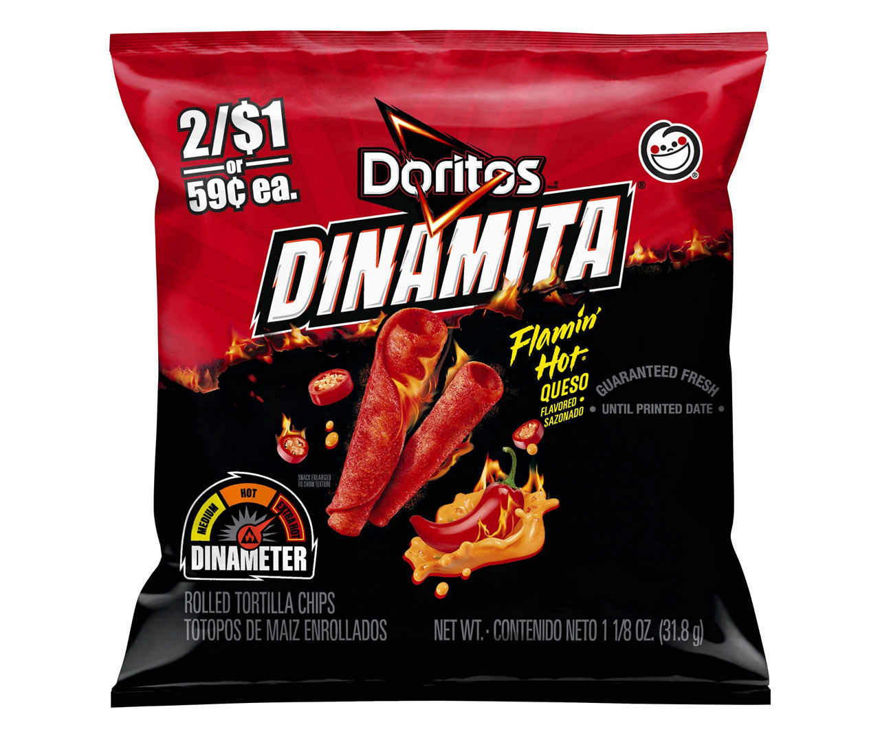 Doritos Dinamita Flamin' Hot Queso Rolled Tortilla Chips, 1.13 Oz ...