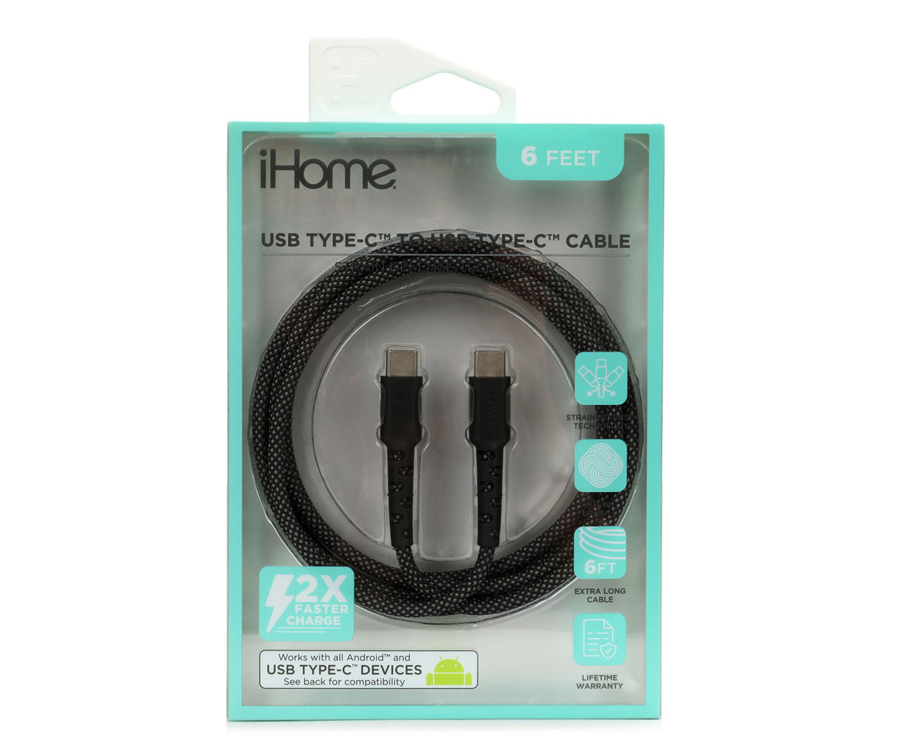iHome Black USB Type-C to USB Type-C 6' Nylon Cable | Big Lots
