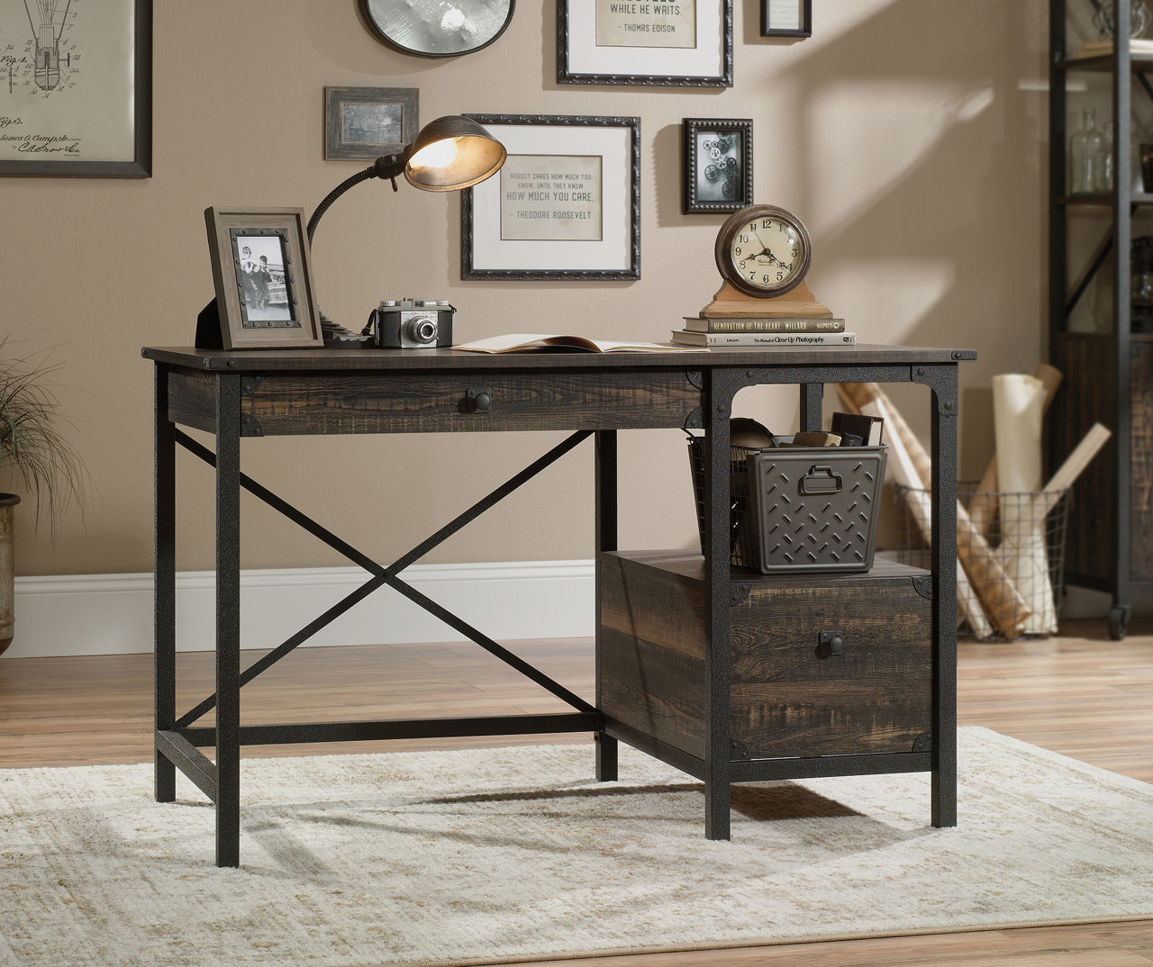 Sauder Steel River Carbon Oak Wood Look Desk Big Lots