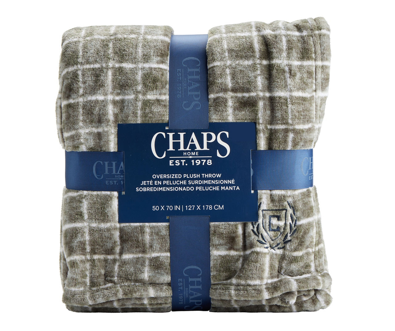 CHAPS Green & White Shibori Grid Oversize Plush Throw, (50" x 70 ...