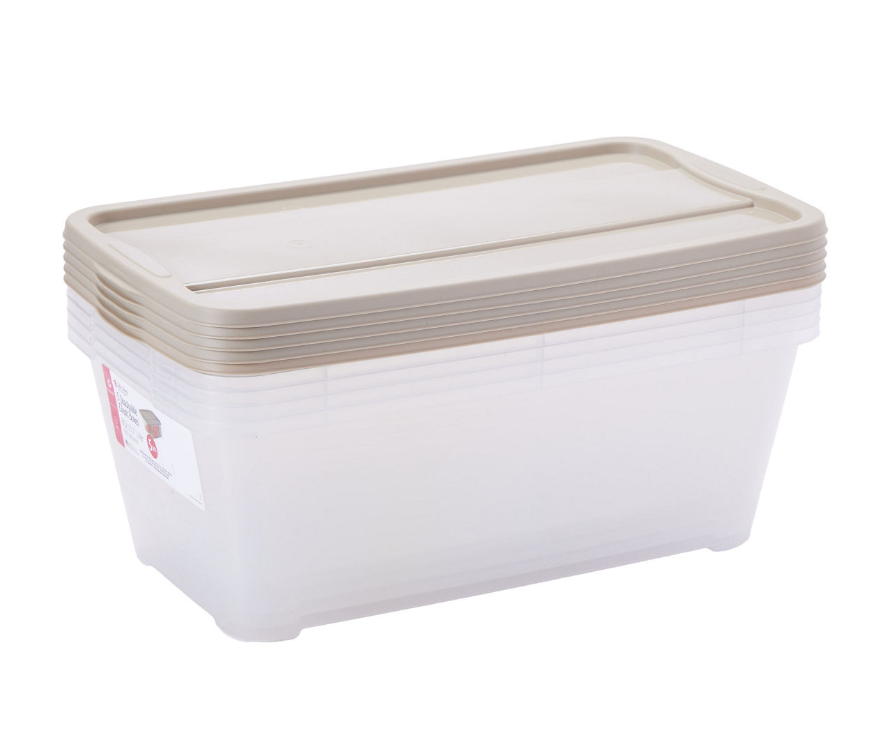 Life Story 6-Qt. Clear Storage Totes With Warm Gray Lids, 5-Pack | Big Lots
