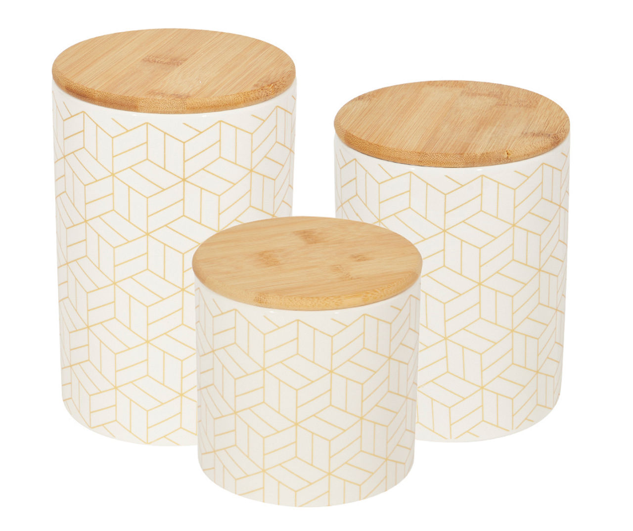 Home Basics White & Gold Geometric Lattice 3-Pc. Ceramic Lidded ...