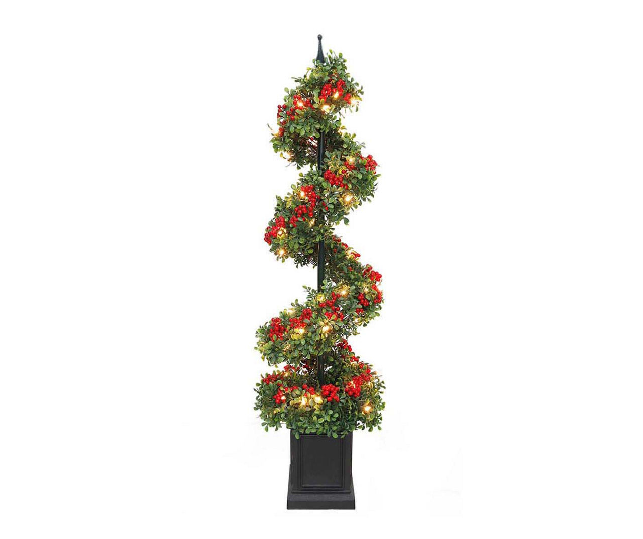 Winter Wonderland 4' Berry & Spiral Greenery Light-Up Topiary Urn | Big ...
