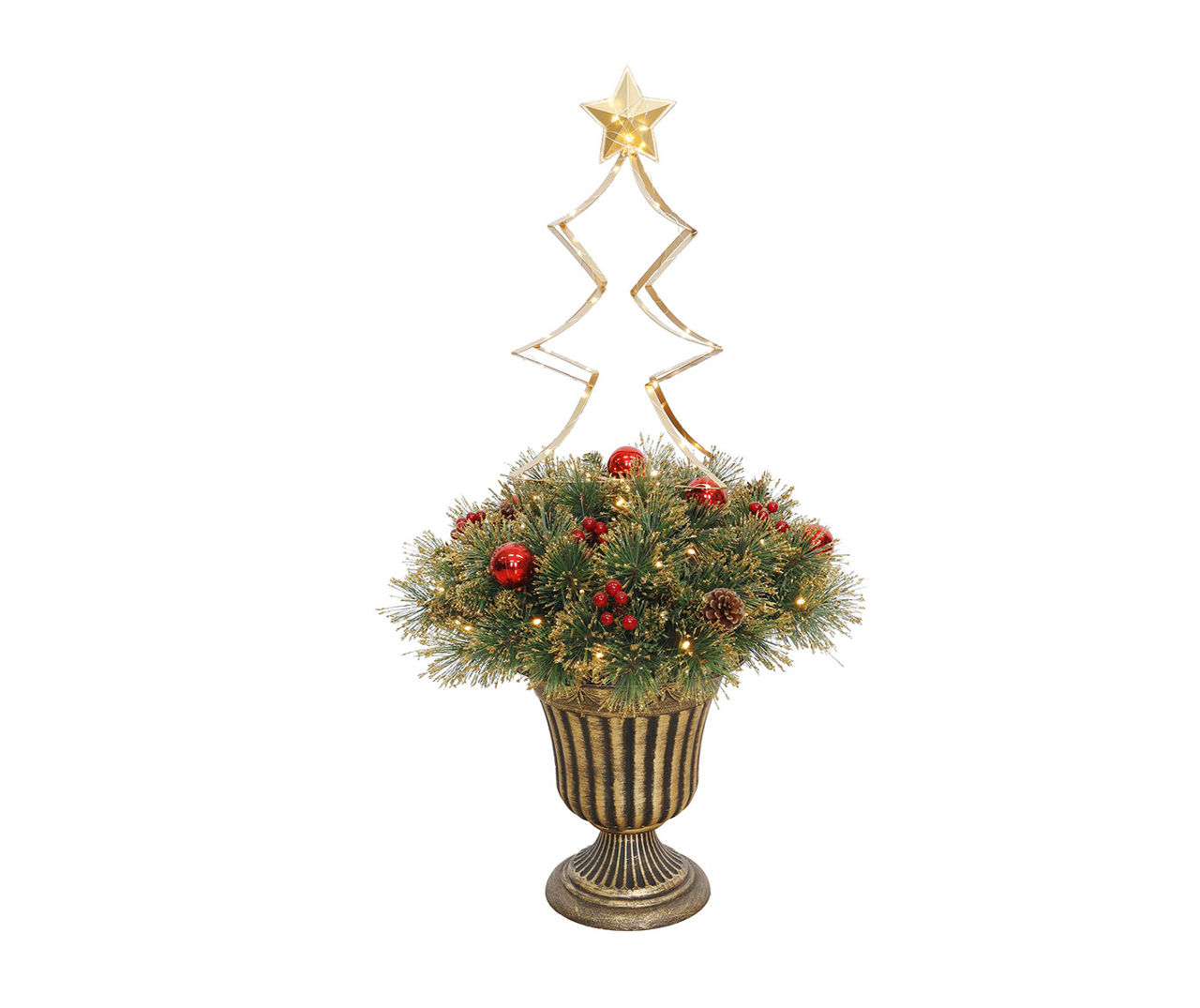 Winter Wonderland 3' Rope Light Tree, Berry & Ornament LED Pine Urn ...