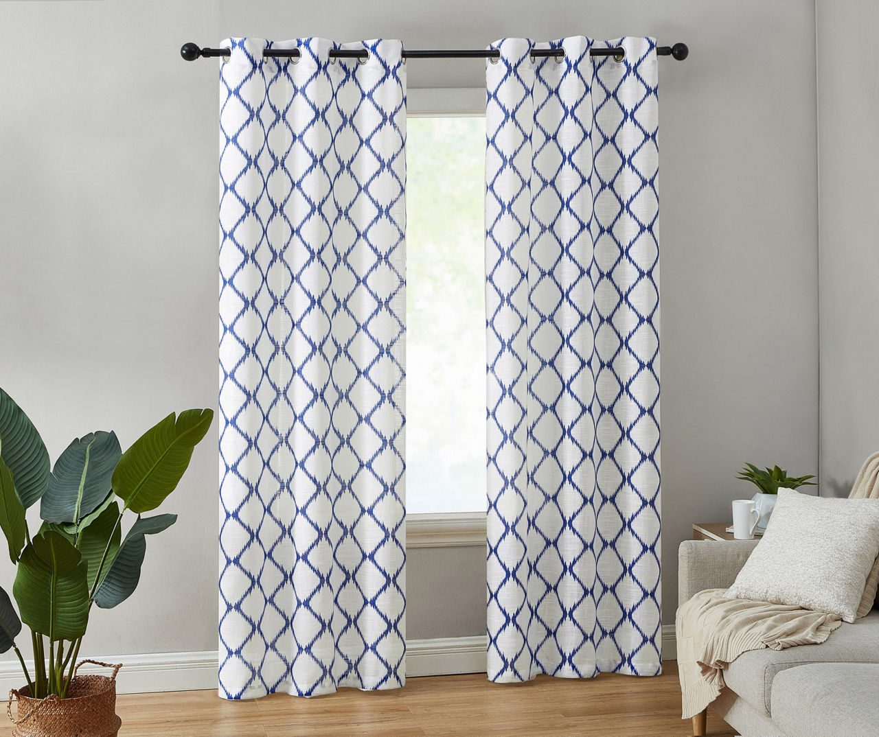 Empress Navy Lattice Grommet Curtain Panel Pair, (84") | Big Lots