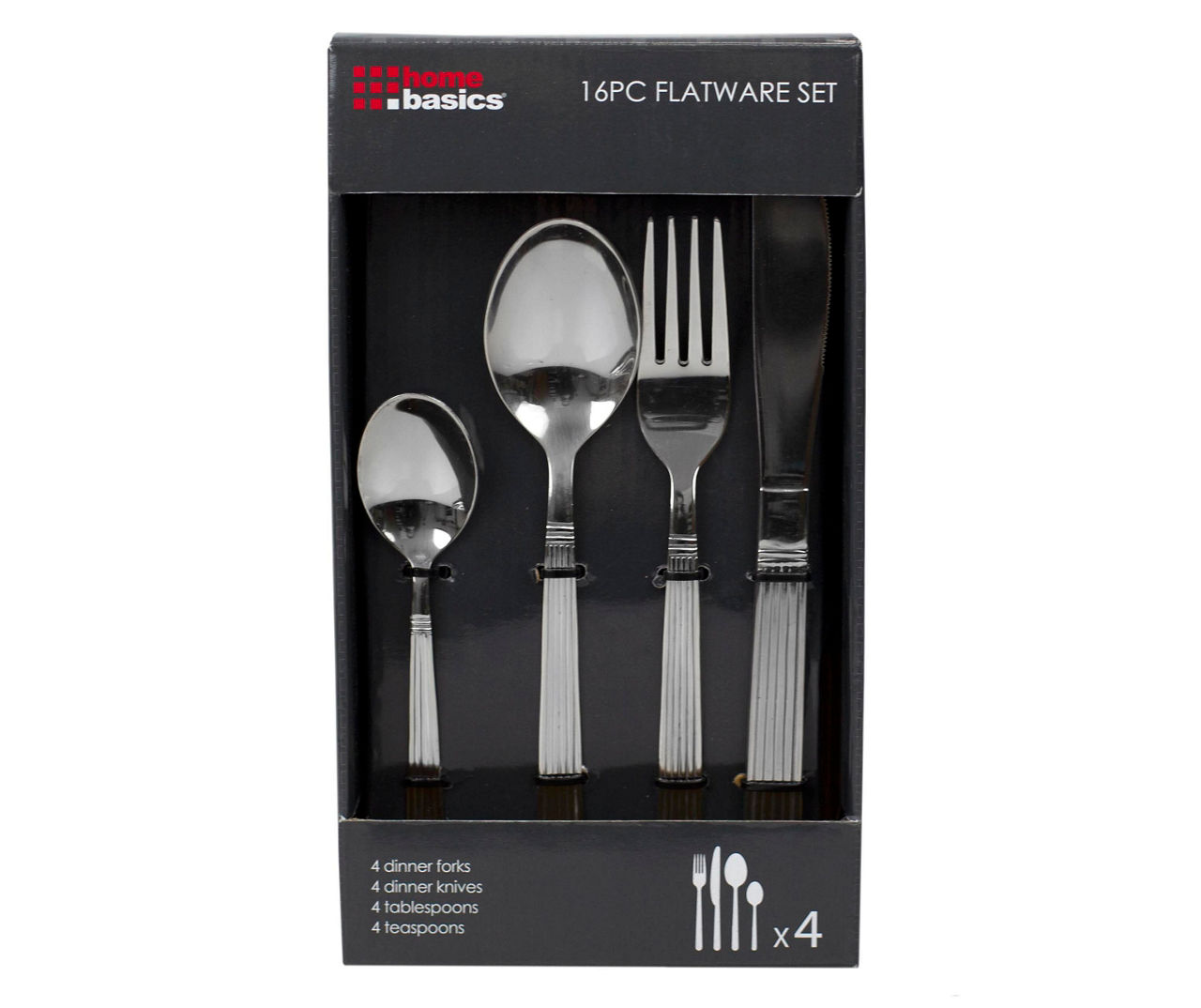 Home Basics Stainless Steel Stripe 16-Pc. Flatware Set | Big Lots
