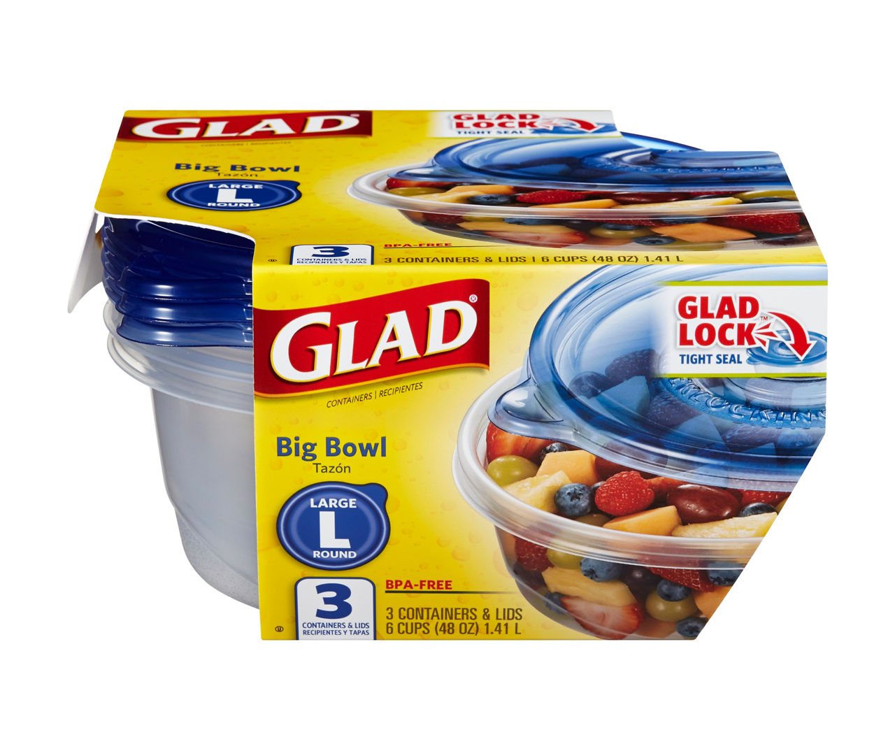 Glad Big Bowl Large Round Food Storage Containers & Lids, 3-Pack | Big Lots