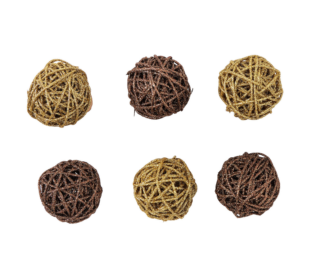 Winter Wonder Lane Gold & Brown Glitter Rattan Ball Ornaments, 6-Pack ...