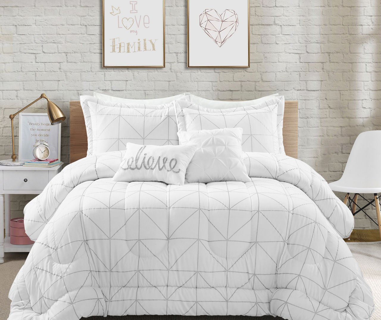 Lush Decor Silver Metallic Geometric Linework Full/Queen 5-Pc ...