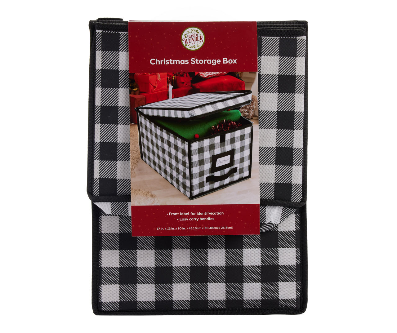Winter Wonder Lane Black & White Plaid Storage Box | Big Lots