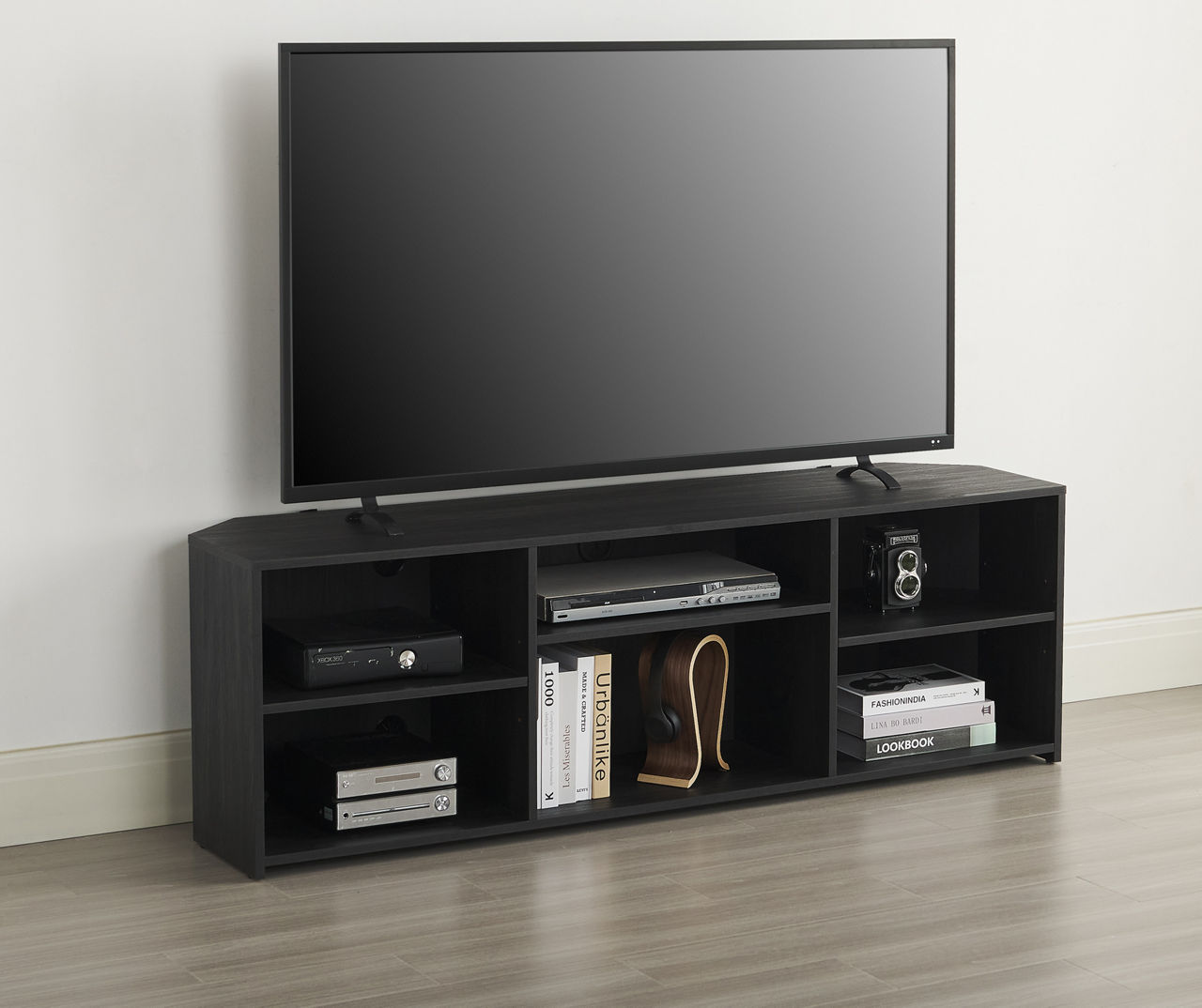 60 Black Woodgrain Corner TV Stand
