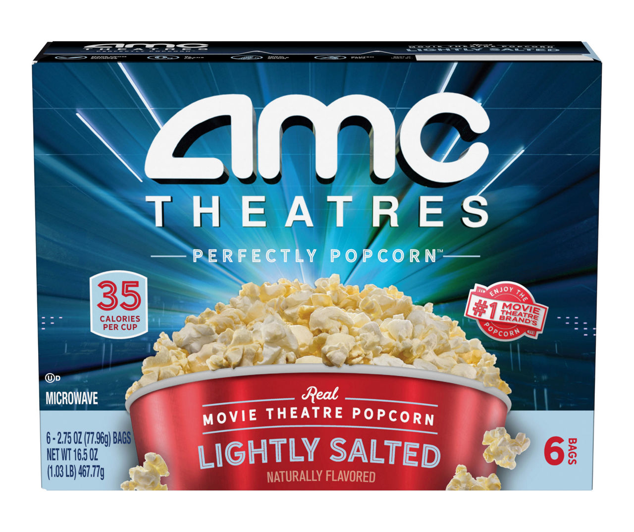 AMC Theatres Lightly Salted Movie Theater Microwave Popcorn, 6-Pack ...