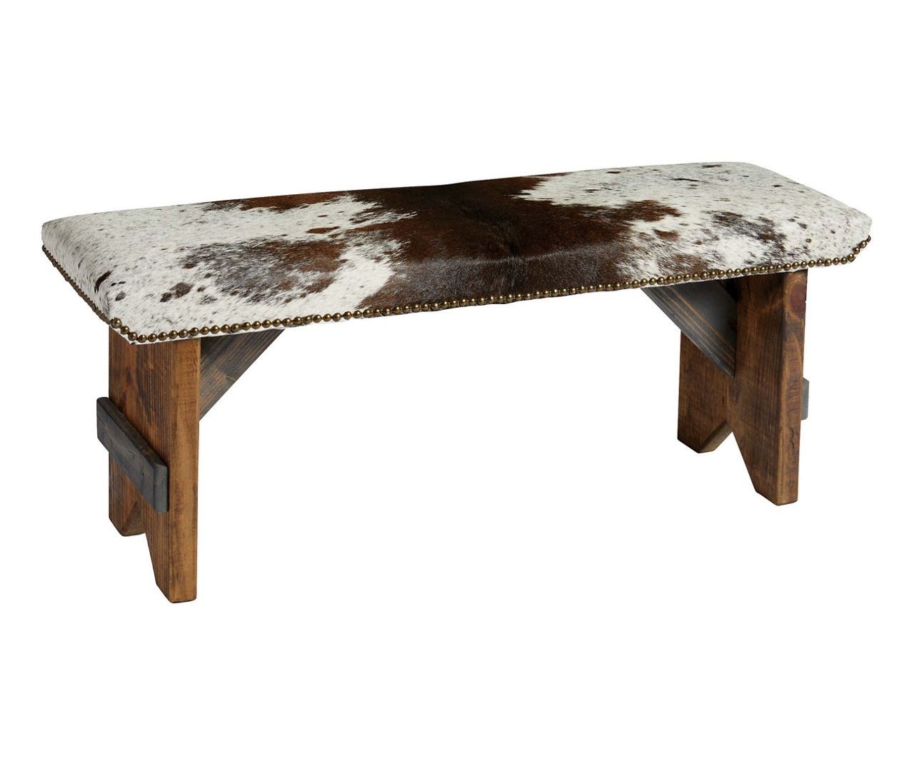 Brown White Brindle Cowhide Wood Bench