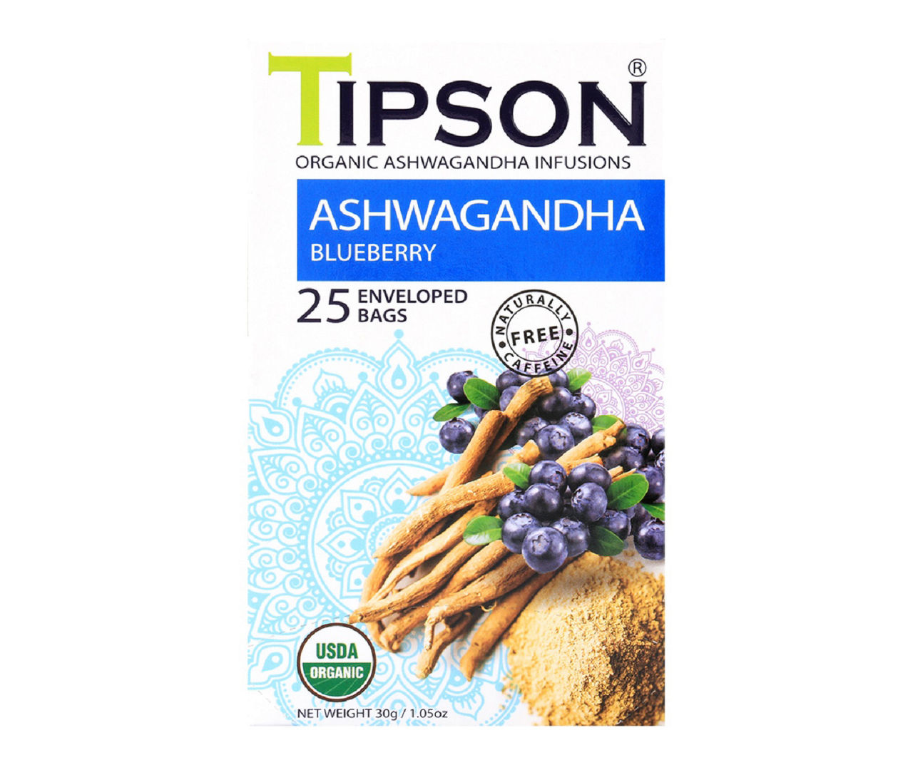 Tipson Ashwagandha Ginger & Blueberry Herbal Infusion Tea Bags, 25-Pack ...