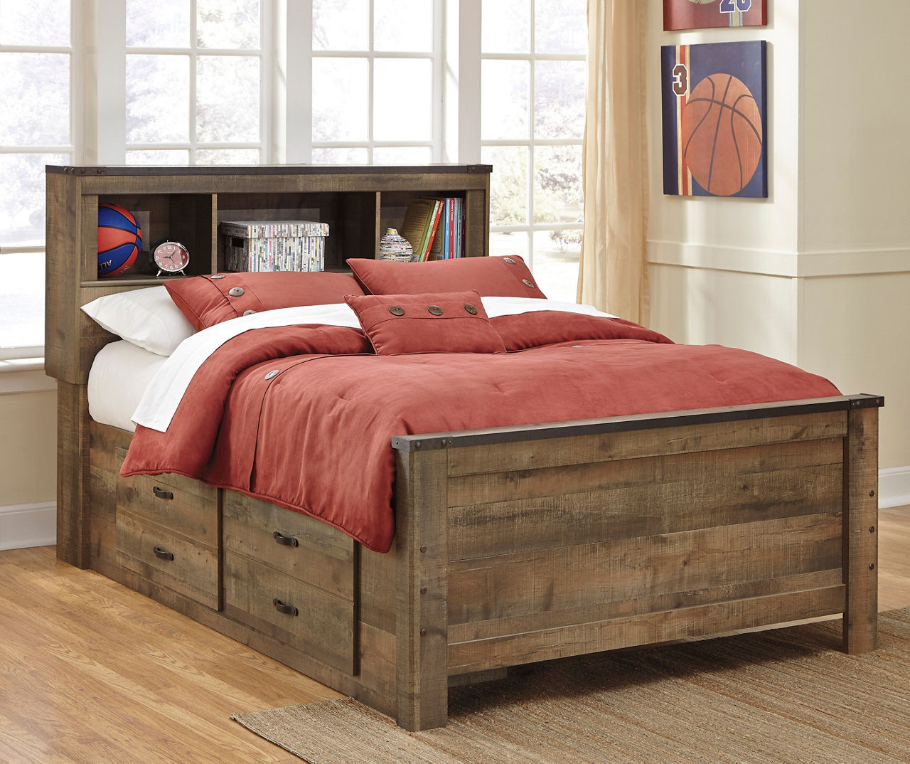 Signature Design By Ashley Rustic Full Bookcase Bed with 2 Drawer Storage